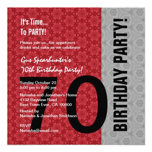 70th Birthday Modern Red Silver Black Funny D848 13 Cm X 13 Cm Square 70th Birthday Modern Red Silver Black Funny D848 13 Cm X 13 Cm Square