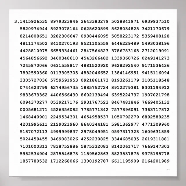 1000 First Digits Pi Number | Mathematical symbol Poster | Zazzle