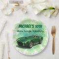 10 Year Old Birthday Party Green Racing Car Paper Plate | Zazzle