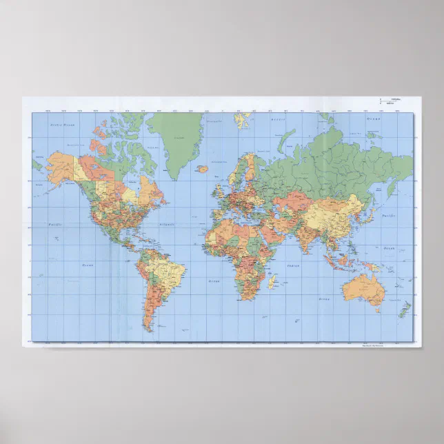 10x16 World Maps, Printed Map Poster | Zazzle
