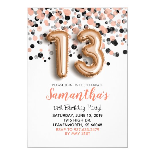 13th Birthday Rose Gold Confetti Invitation Zazzle au 13th Birthday Rose Gold Confetti Invitation Zazzle au