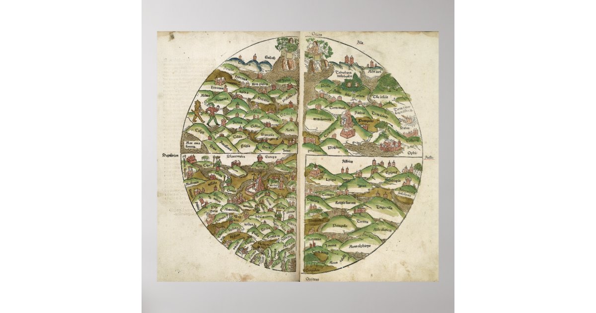 1475 Oldest Known Woodcut World Map Poster | Zazzle
