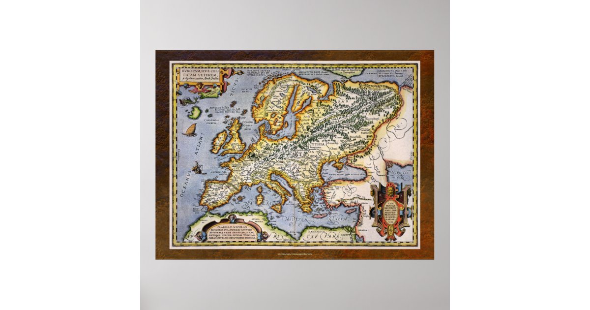 1595 Map of Europe by Abraham Ortelius Cartography Poster | Zazzle