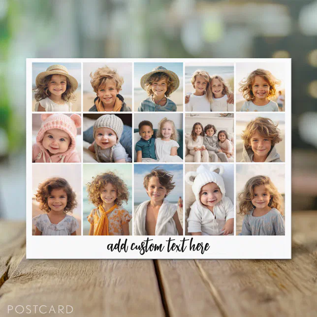 15 Photo Collage Grid - Script Text - black white Postcard | Zazzle