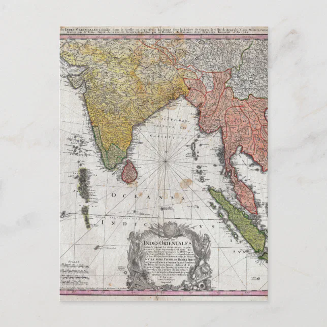 1748 Homann Heirs Map of India and Southeast Asia Postcard | Zazzle