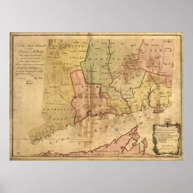 1766 Map of the Colony of Connecticut Poster | Zazzle