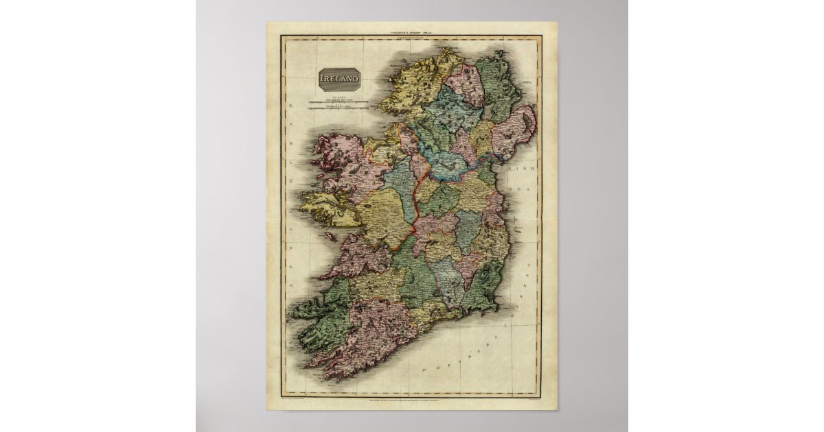 1813 Ireland Map by John Pinkerton Poster | Zazzle