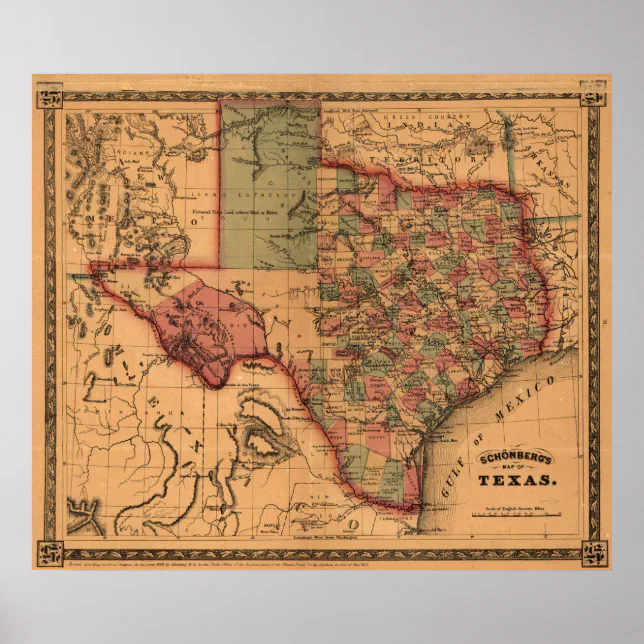 1866 Map of Texas Poster | Zazzle
