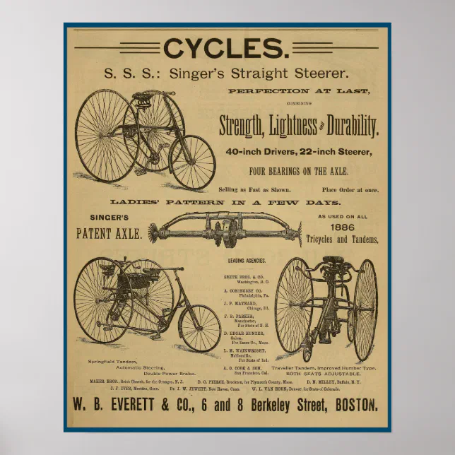 1886 Vintage Bicycle Magazine Ad Art Poster | Zazzle
