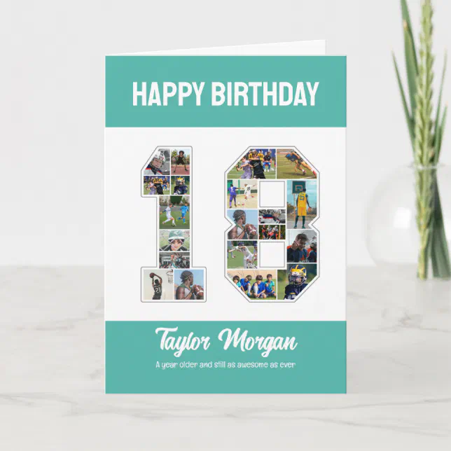 18th Birthday Anniversary Number 18 Photo Collage Card | Zazzle