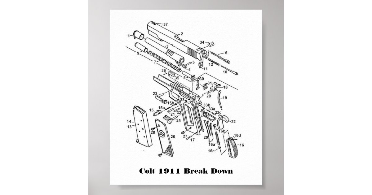 1911 parts, Colt 1911 Break Down Poster | Zazzle