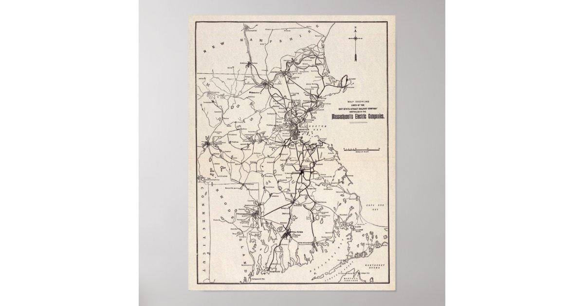 1913 Bay State Street Railway map Vintage Poster | Zazzle