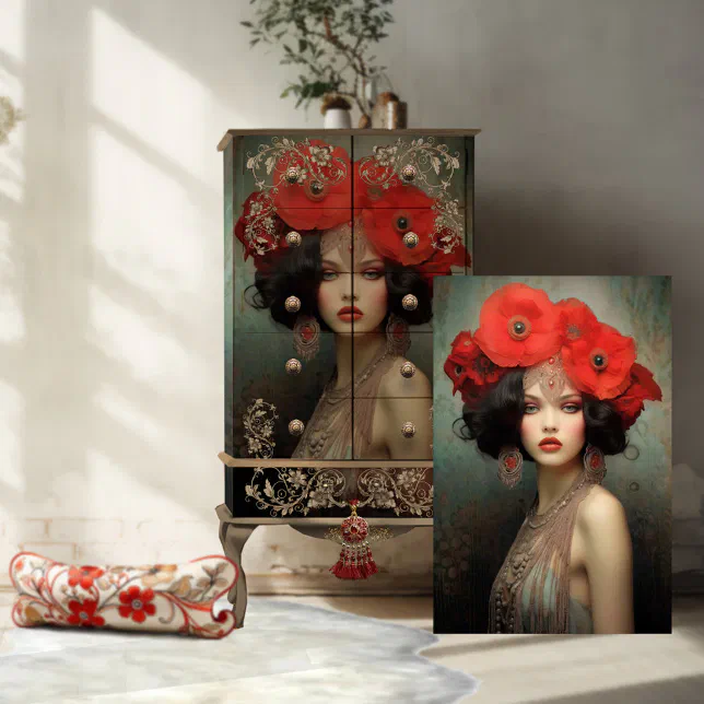 1920's Flapper Beauty, Poppies Portrait Art Tissue Paper | Zazzle