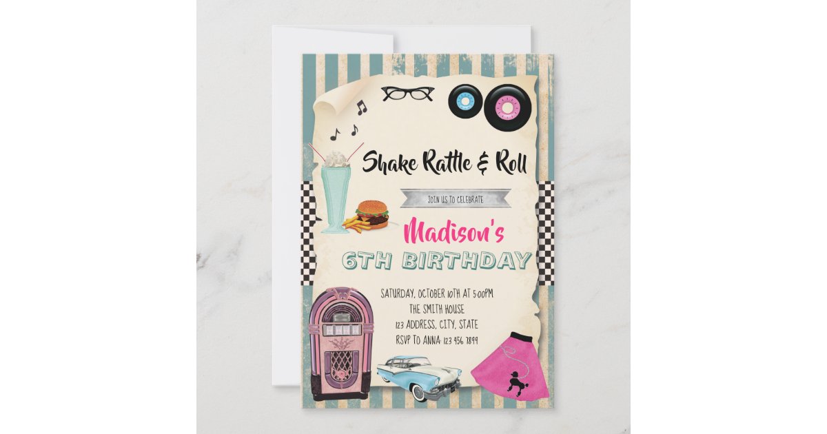 1950s birthday party invitation | Zazzle