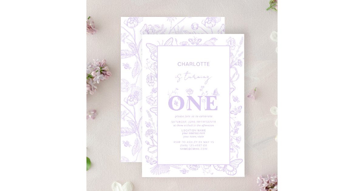 1st Birthday Floral Lilac Flowers Is Turning One Invitation | Zazzle