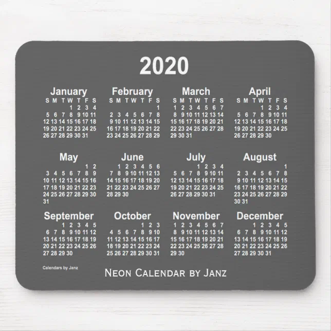 2020 Neon Charcoal Calendar by Janz Mouse Pad | Zazzle