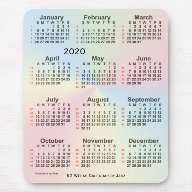 2020 Rainbow 52 Week Large Print Calendar by Janz Mouse Pad | Zazzle