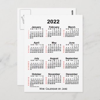 2022 White 52 Week Calendar by Janz Postcard | Zazzle