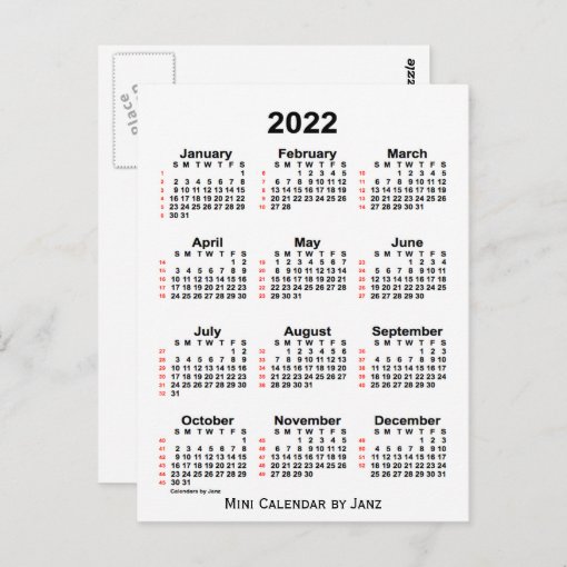 2022 White 52 Week Calendar by Janz Postcard | Zazzle