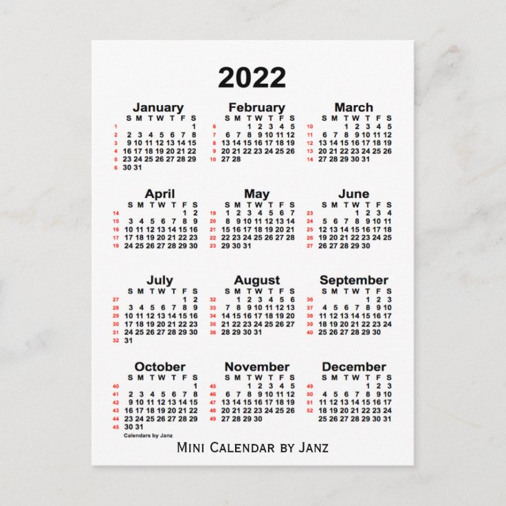 2022 White 52 Week Calendar by Janz Postcard | Zazzle