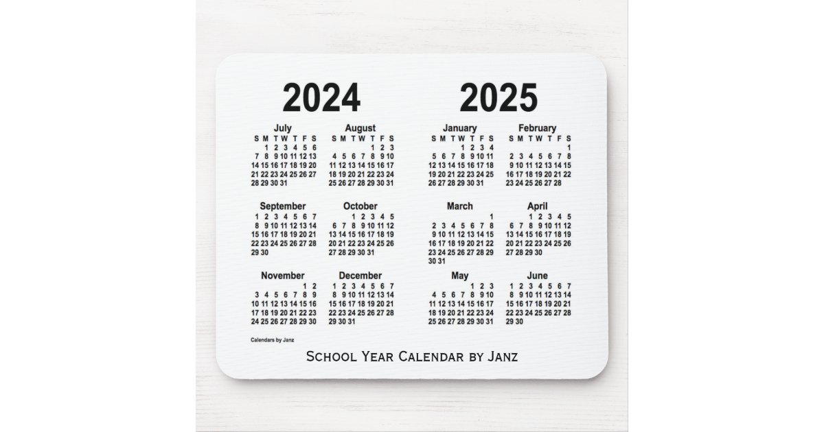 2024-2025 White School Calendar by Janz Mouse Pad | Zazzle
