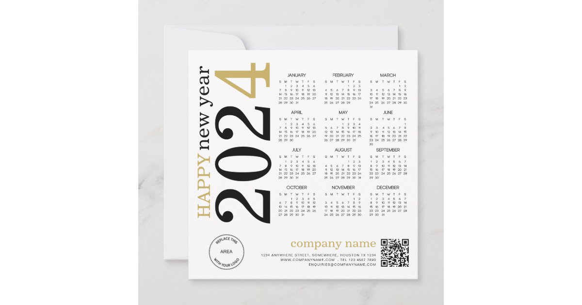 2024 Calendar Logo QR Code Happy New Year Holiday Card | Zazzle 2024 Calendar Logo QR Code Happy New Year Holiday Card | Zazzle