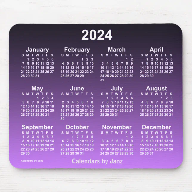 2024 Faded Violet Neon Calendar by Janz Mouse Pad | Zazzle