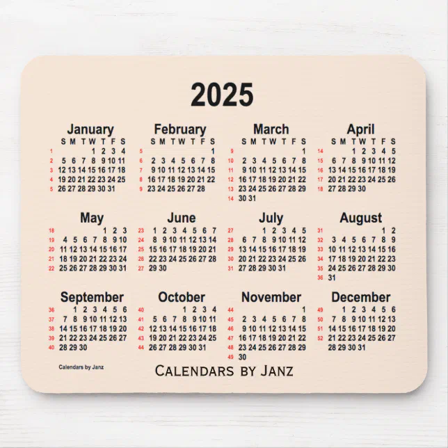 2025 Antique White 52 Weeks Calendar by Janz Mouse Pad | Zazzle