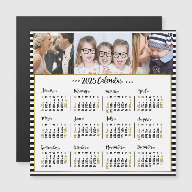 2025 Year Calendar Preppy Stripes | Custom Photos Magnetic Invitation ...