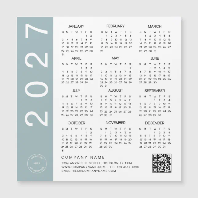 2027 Calendar Blue Border QR Code Company Logo | Zazzle