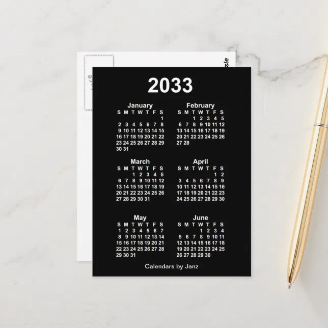 2033 Neon White 6 Month Mini Calendar by Janz Postcard | Zazzle