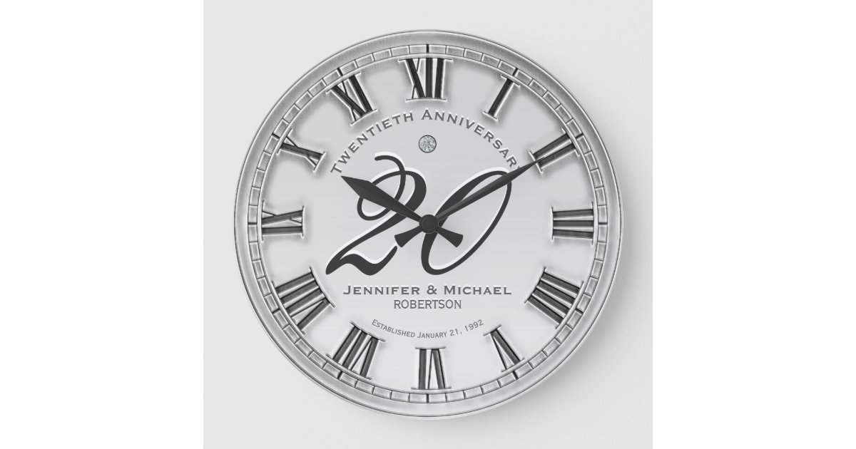 20th Silver Wedding Anniversary Large Clock | Zazzle