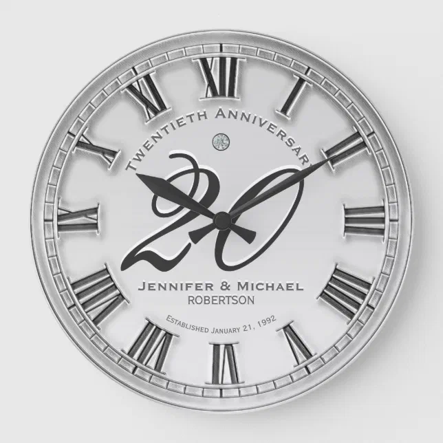 20th Silver Wedding Anniversary Large Clock | Zazzle