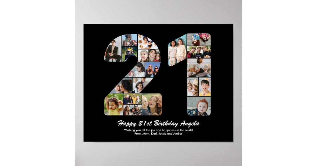 21st Birthday Number 21 Photo Collage Gift Poster | Zazzle