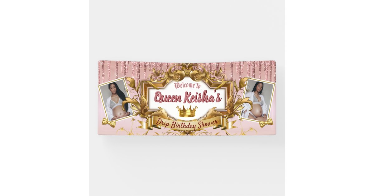 2 Photos Royalty Pink Rose Gold Glitter Drip Banner | Zazzle