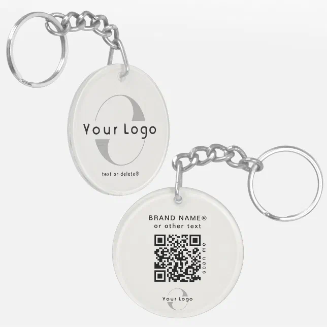2 sided Logo QR Code on Off white Company Business Key Ring | Zazzle