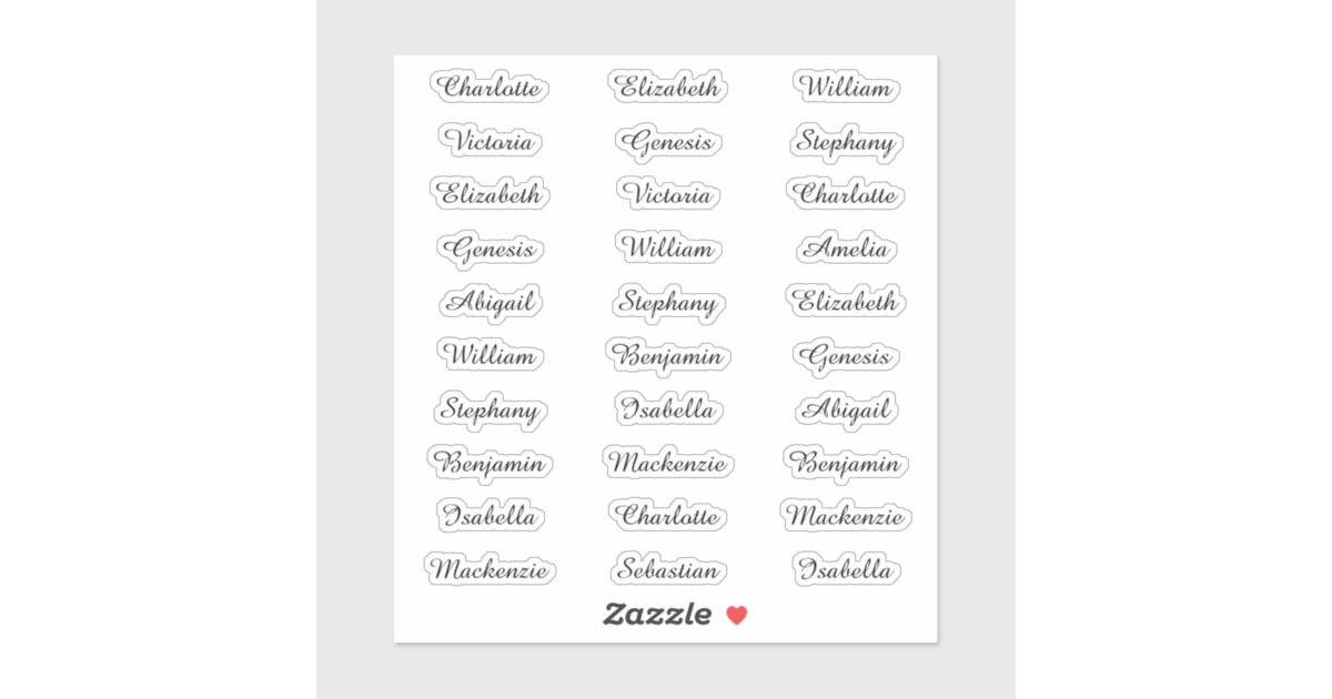 30 Guest First Names Modern Elegant Calligraphy | Zazzle