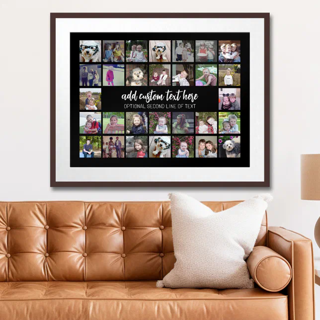 30 Photo Collage Grid - 2 Text boxes - black white Poster | Zazzle