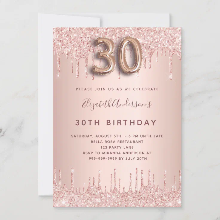 30th Birthday Rose Gold Glitter Pink Luxury Invitation Zazzle