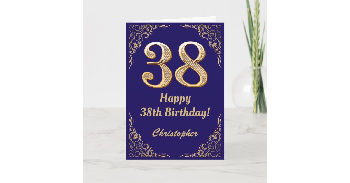 38th Birthday Navy Blue and Gold Glitter Frame Card | Zazzle