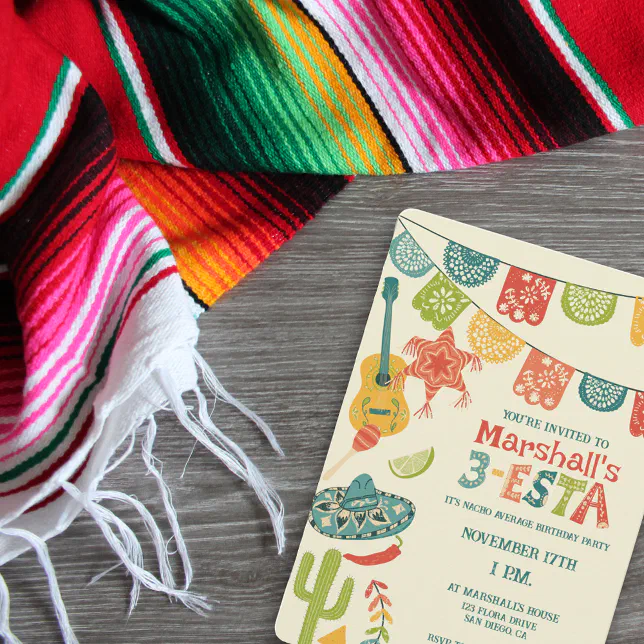 3-Esta Boys Mexican Fiesta Third Birthday Party Invitation | Zazzle