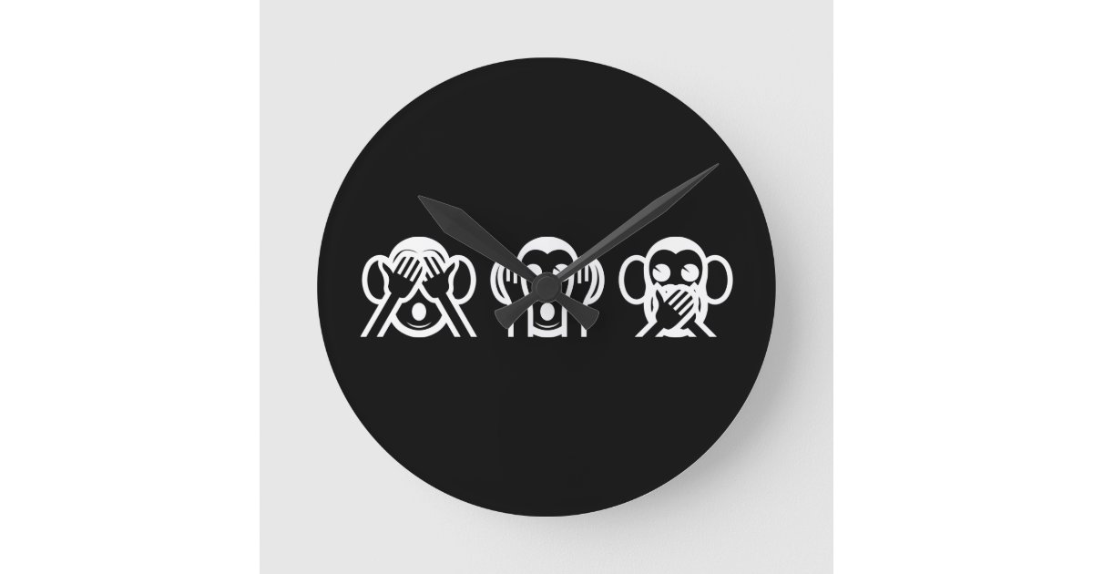 3 Wise Monkeys Emoji Round Clock | Zazzle