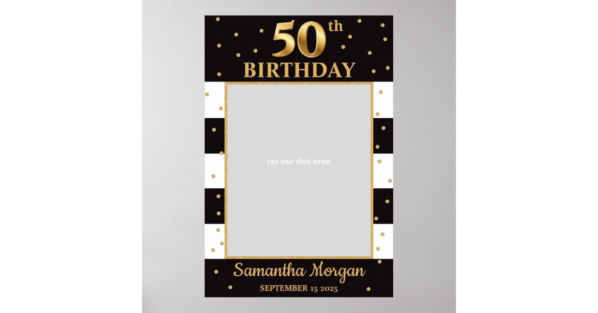 50th Birthday Gold and Black Photo Prop Frame Poster | Zazzle