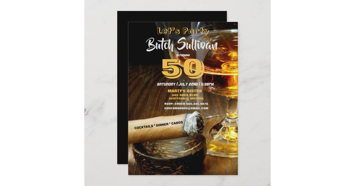 50th Birthday Party Cocktails And Cigars Invitation Zazzle