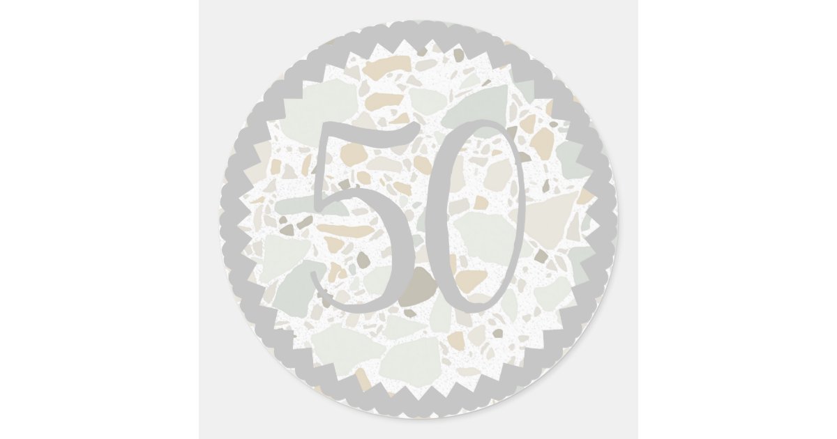 50th Birthday Party Terrazzo Texture - custom Classic Round Sticker ...