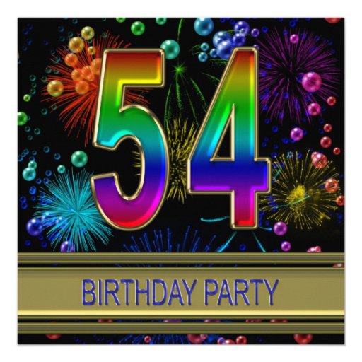 54th Birthday party Invitation with bubbles