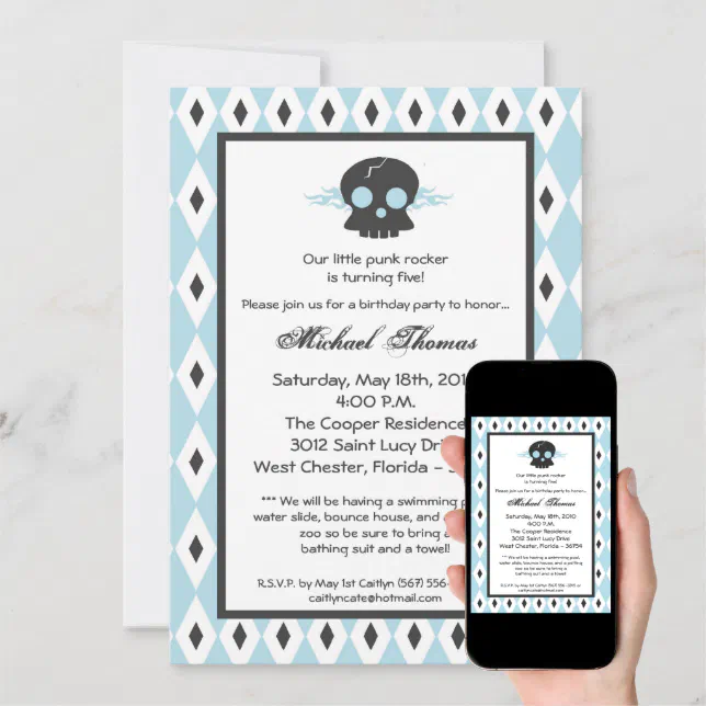 5x7 Boy Punk Skull EMO Birthday Party Invitation | Zazzle