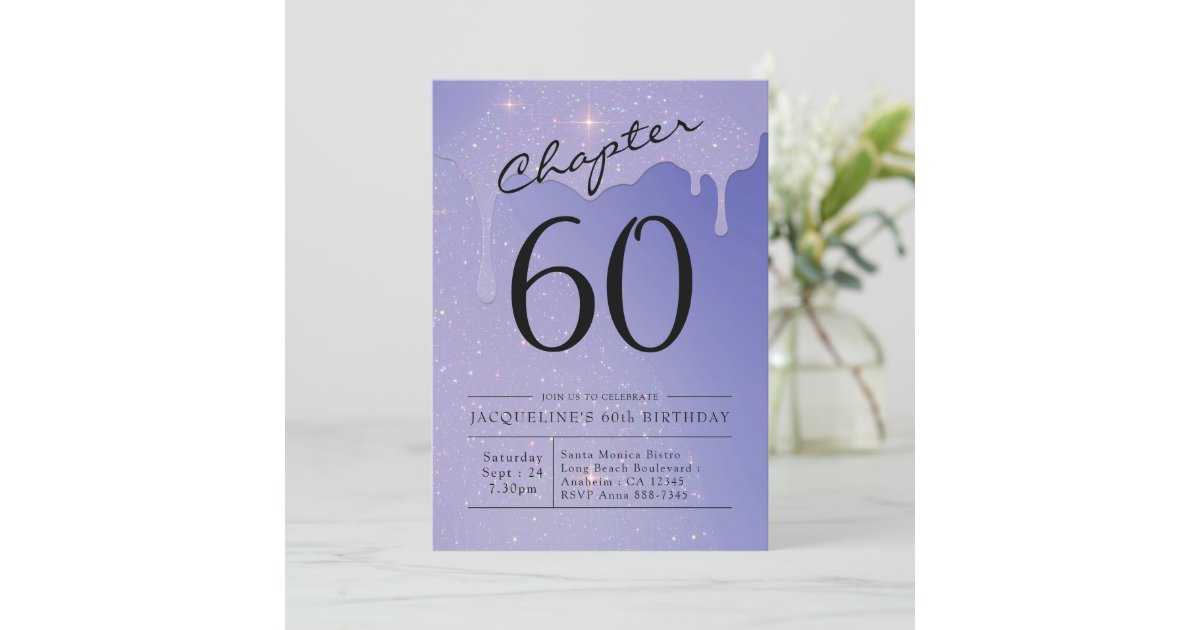 60th Birthday Script Glitter Invitation | Zazzle