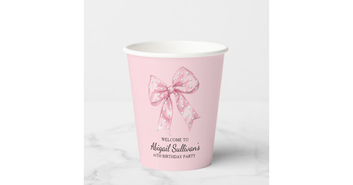 65TH Birthday Party Golf Theme Pink Bow Golf Ball Paper Cups | Zazzle