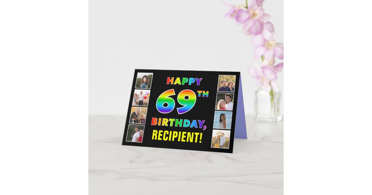 69th Birthday: Rainbow Text, Custom Photos & Name Card | Zazzle